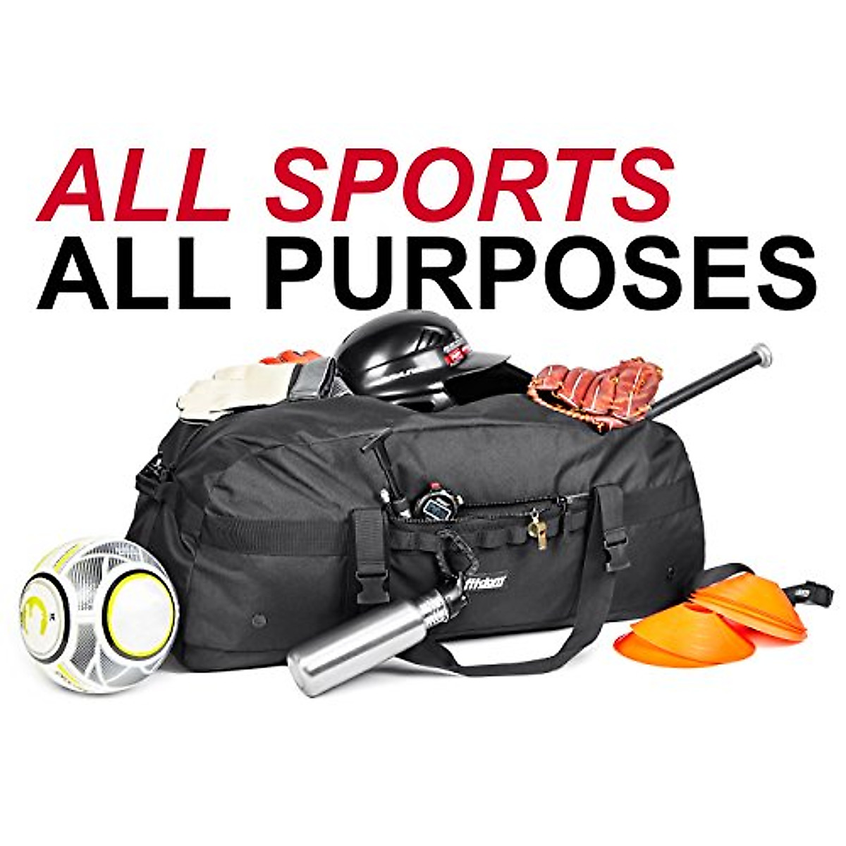 Fitdom 130L 36" Heavy Duty Extra Large Sports Gym Equipment Travel Duffle Bag W/Adjustable Shoulder & Compression Straps. Perfect for Soccer Baseball Basketball Hockey Football & Team Coaches & More