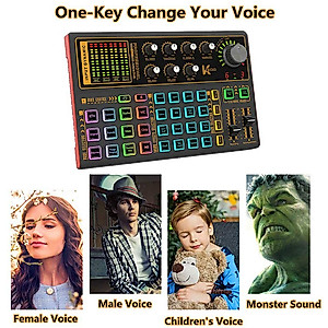 Professional Audio Mixer, K300 Live Sound Card and Audio Interface Sound Board with Multiple DJ Mixer Effects,Voice Changer and LED Light, Prefect for Streaming/Podcasting/Gaming/Recording/YouTube/PC