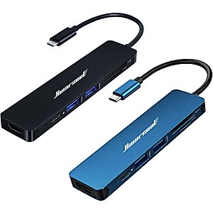 Hiearcool USB C Hub, MacBook Pro Adapter USB C Dongle, 7 in 1 USB C to HDMI Multi-port Adapter Compatible for USB C Laptops Nintendo and Other Type C Devices (Carbon Black+Midnight Blue)