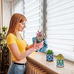 Hamore 5" Artificial Succulents in Bohemian Ceramic Pots, Set of 3 Ceramic pots & Bamboo Trays with Succulents Plants Artificial, Fake Plants for Desk Office Bathroom Bedroom Living Room