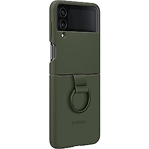 Samsung Galaxy Z Flip4 Silicone Cover with Ring, Protective Z Flip 4 Phone Case with Phone Ring, Matte Finish, Handheld Design, US Version, Green with Cleaning Cloth for Samsung Z Flip 4