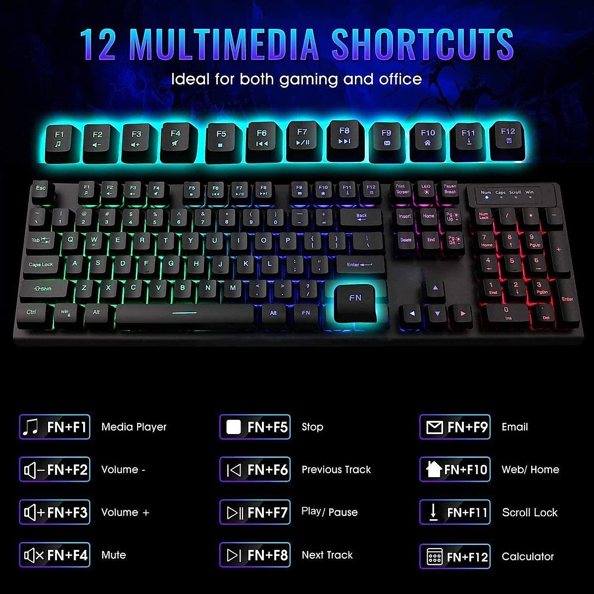 XYLXJ Computer Keyboard and Mouse Combos, Wired Gaming Keyboard Mechanical Feeling Backlit Keyboards USB Keyboard Waterproof Computer Game Keyboards