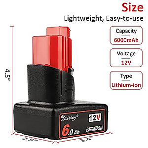 waitley 12V 6Ah Replacement Battery Compatible with Milwaukee M12 6.0Ah Lithium-ion Battery 48-11-2411 48-11-2440 48-11-2402 Tools