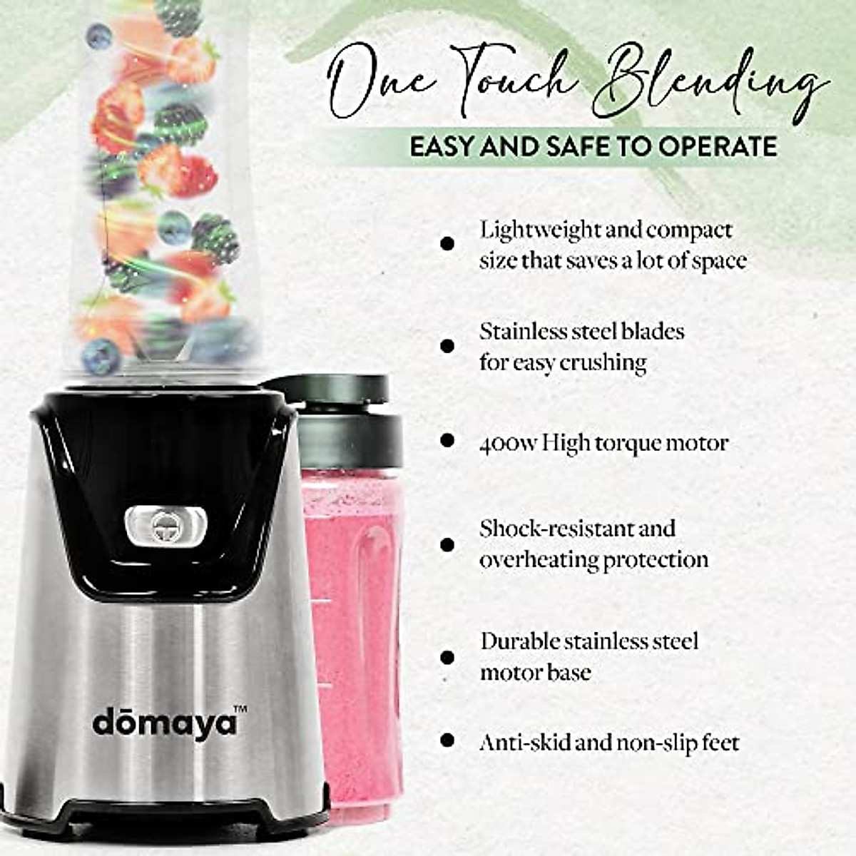 Personal Compact Bullet Blender with BPA-Free 400mL Short Blender Cup and 600mL Tall Cup, Portable Blender for Shakes and Smoothies, Mini Blender for kitchen with Extractor Blade - Domaya
