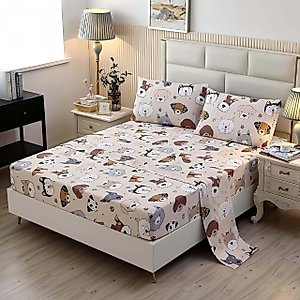 SDY 4PCS Dog Bedding Sheets Set Full Size, Cute Puppy Pattern Fitted Sheet Sets with Deep Pocket, Kawaii Bedroom Decor for Kids, Teens, Children, Baby, Boys, Girls and Animal Lovers (Dog, Full)