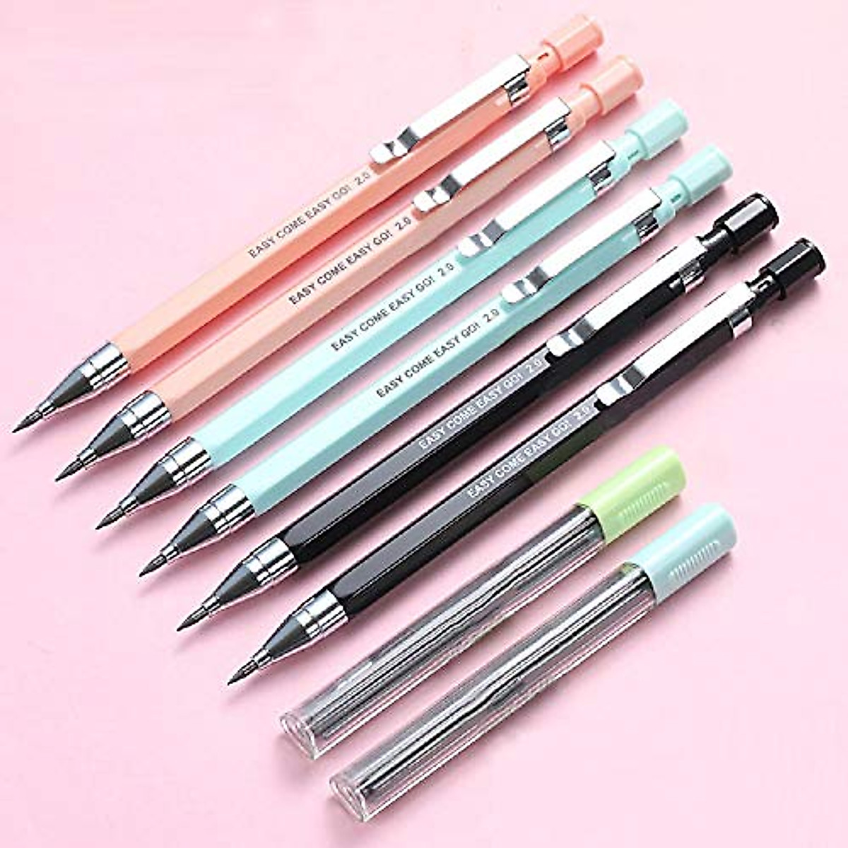 3pcs 2.0 mm Mechanical Pencil with 18pcs Black Lead Refills, Cute Kawaii Pencils for Draft Drawing Writing Crafting Art Sketching Student Gift Office School Supplies Korean Stationery, Random Color
