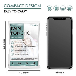 TORASO Rain Poncho with Hood for Adults, Disposable Clear Rain Poncho Adult Emergency Raincoats Disposable（YP, 2pcs）