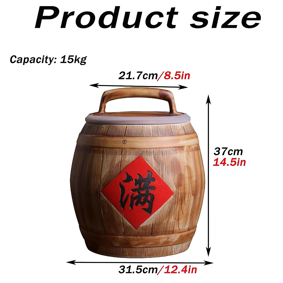 Yidlkecqey Rice Dispenser，Household Large Capacity Ceramic Rice Bucket ，Ceramic Decorative Jar，Chinese Sealed Rice Container，Sealed Rice Storage Jar Suitable for Cereal, Flour, Sugar, Coffee, Rice(