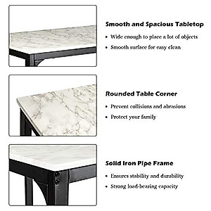 Giantex 3 Pcs Dining Table and Chairs Set with Faux Marble Tabletop 2 Chairs Contemporary Dining Table Set for Home or Hotel Dining Room, Kitchen or Bar (White & Black)