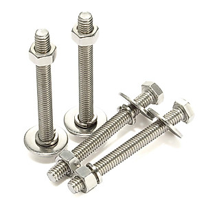 1/4-20 x 4 Hex Head Bolts with Hex Nuts and Thick Flat & Lock Washers, Fully Threaded, Stainless Steel 18-8, Plain Finish, 8 Sets