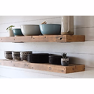 Urban Legacy Deep Floating Shelves | Reclaimed Barn Joist Deep Floating Shelves with Low Profile Brackets | High Weight Capacity (48" x 11" x 2.5", Natural)