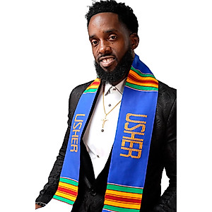 Dupsie's Usher Hand-woven Kente Cloth Stole/Sash. Blue
