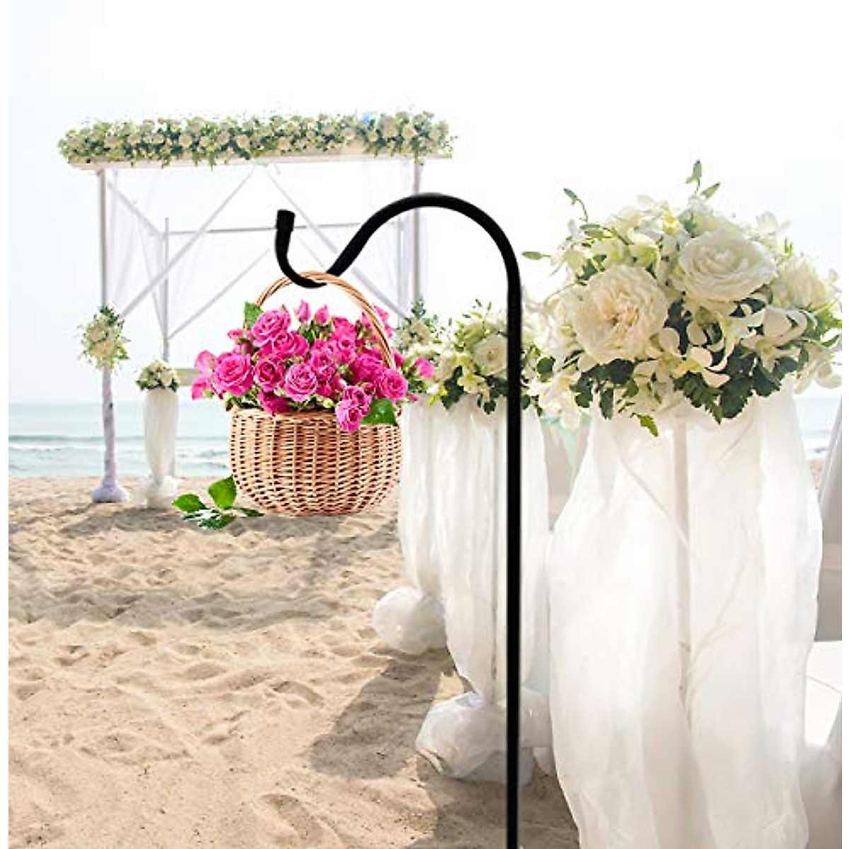 Urban Deco Heavy Duty Shepherds Hook, Adjustable Shepards Hooks for Outdoor, Premium Metal Shepherds Crook Garden Stakes 37” Inch Tall, Black Plant Hooks Pole - Pack of 8