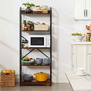 Vagusicc 5 Tier Bookshelf with 2 Storage Baskets, Tall Bookcase Shelf Storage Organizer Wood Book Shelf, Modern Shelf Rack Shelves with Steel Frame, Multipurpose Bookshelf for Bedroom Living Room