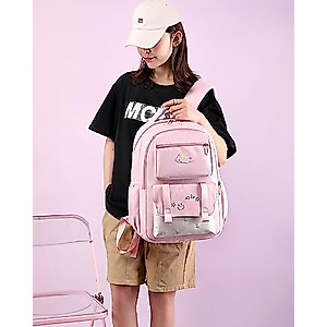 Makukke Backpack for Girls Kids, Cute Kawaii School Bag Lightweight Bookbag Backpack for Middle & High School with Anti Theft Pocket,Beige Backpack