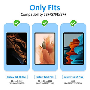 Case for Samsung Galaxy Tab S8 Plus/S7 FE/S7+12.4 inch, with 9H Tempered Glass Screen Protector [Upgraded Military Grade] Ambison Heavy Duty Shockproof Cover with S-Pen Holder & Strap (Black)