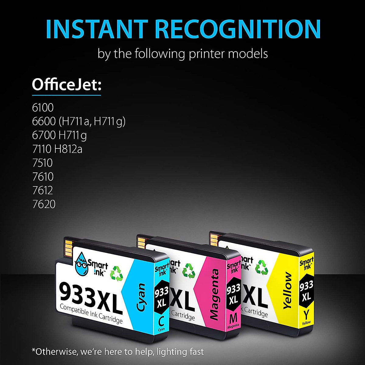 Smart Ink Compatible Ink Cartridge Replacement for HP 932XL 933XL 932 XL 933 (3 Combo Pack) to use with HP Officejet 6600 6100 6700 7110 7510 7610 7612 7510 Printers (Cyan, Magenta, Yellow)