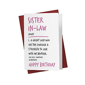 Funny Birthday Card for Sister in Law, Large 5.5 x 8.5 Sister in Law Birthday Card, Happy Birthday Card for Sister in Law, Karto Sister Law Noun