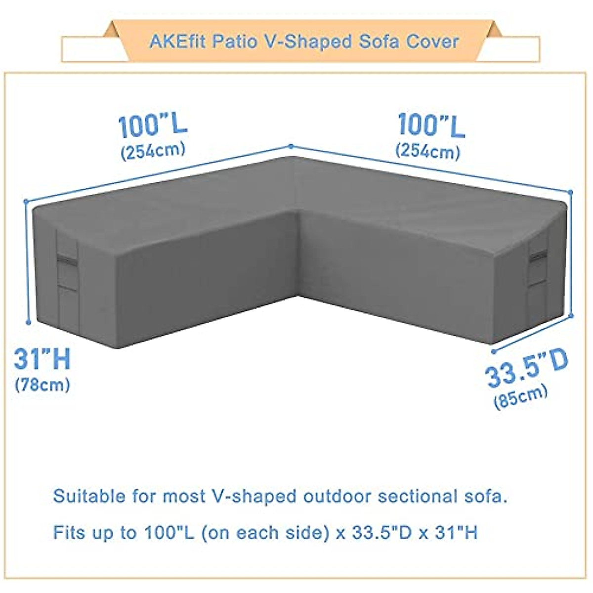 AKEfit Patio V Shaped Sectional Sofa Cover, Waterproof 600D Heavy Duty Outdoor Patio Furniture Set Covers Patio Garden Couch Covers 100"x100"x30"