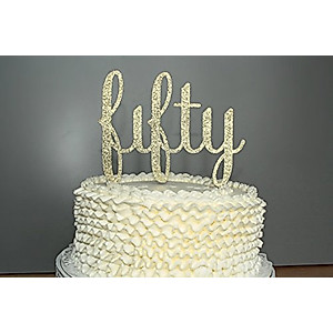 CMS Design Studio Handmade 50th Birthday Cake Topper Decoration - Double Sided Gold Glitter Stock