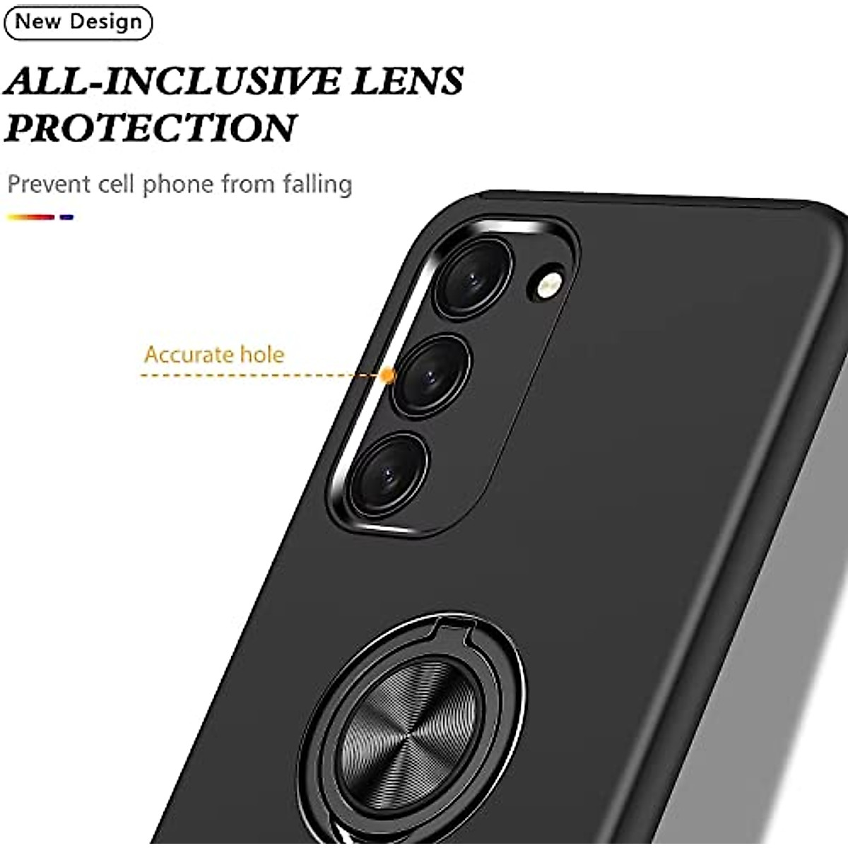 YRMJK S23 Plus Case,Built in 2 Screen Protectors + 2 Camera Lens Protector,Military Grade,3D Full Cover with Kickstand Ring Case for Samsung Galaxy S23 Plus 5G Black