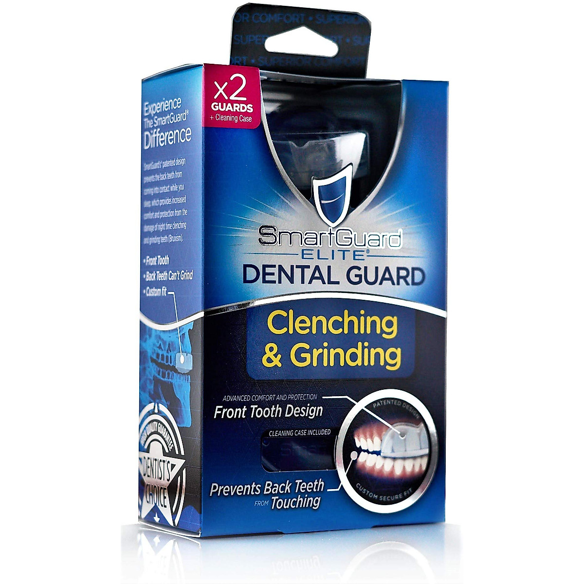 Dental Guard SMARTGUARD ELITE (2 Guards 1 Travel case) Front tooth Custom Anti Teeth Grinding Night Guard for Clenching - Dentist Designed - Bruxing Splint Mouth Protector for Relief of Symptoms
