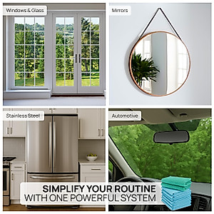 Microfiber Glass Cleaning Cloths | Streak Free Windows & Mirrors | Lint Free Towels | Car Windows Wipes | Polishing Rags | Machine Wash- Blue, Green (8 Pack)