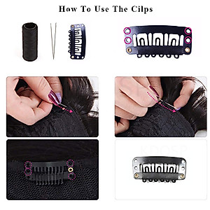 50pcs Hair Extensions Clips U-Shape Stainless Steel Snap Clips for Wigs and Hair Extensions and Hairpieces 30 Assorted Sewing Needles and 2 Rolls Thread (Blonde)