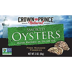 Crown Prince Natural Smoked Oysters in Pure Olive Oil, 3-Ounce Cans (Pack of 18)