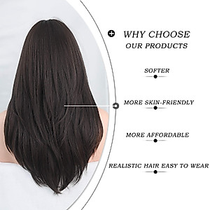 7JHH WIGS Long Natural Black Wig with Bangs Straight Wigs for Women,Heat Resistant Layered Synthetic Wigs for Daily Use