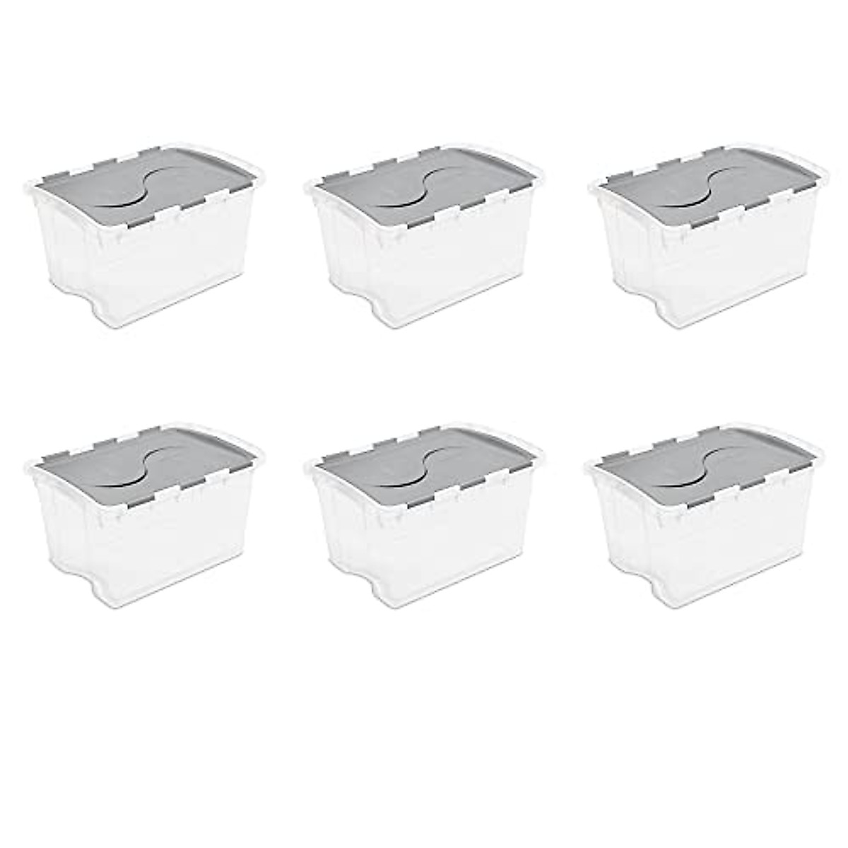 QTIQ 48 Qt. Hinged Lid Storage Box Plastic, Titanium, Set of 6