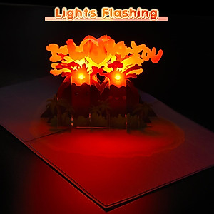 I LAVA YOU Pop Up Anniversary Card for Wife,Husband,Couple, Musical 3D Romantic Valentines Day Card with Lights for Boyfriend or Girlfriend, Funny Happy Anniversary Wedding Valentine Gift Volcano Card