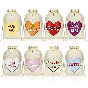 LEIFIDE 24 Pcs Valentine's Day Heart Burlap Bags with Drawstring Small Gift Bags Burlap Treat Bags Valentines Party Favor Pouches Candy Bags for Valentines Wedding Shower Party DIY Craft, 4 x 6 Inch