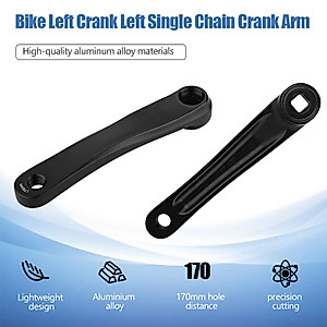Bicycle Crank Arm, 170mm Bike Crank Leg Left Aluminum Alloy Single Chain Speed Crankset Replacement Accessory for Electric Hybrid Mountain Folding Commuter Road Exercise Repair Square Rhombic Hole