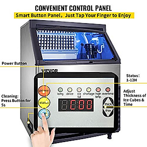 VEVOR 110V Commercial Ice Machine 440LBS/24H with 77LBS Bin, Full Cube, LED Panel, Stainless Steel, Air Cooling, ETL Approved, Professional Refrigeration Equipment, Include Scoop and Connection Hose