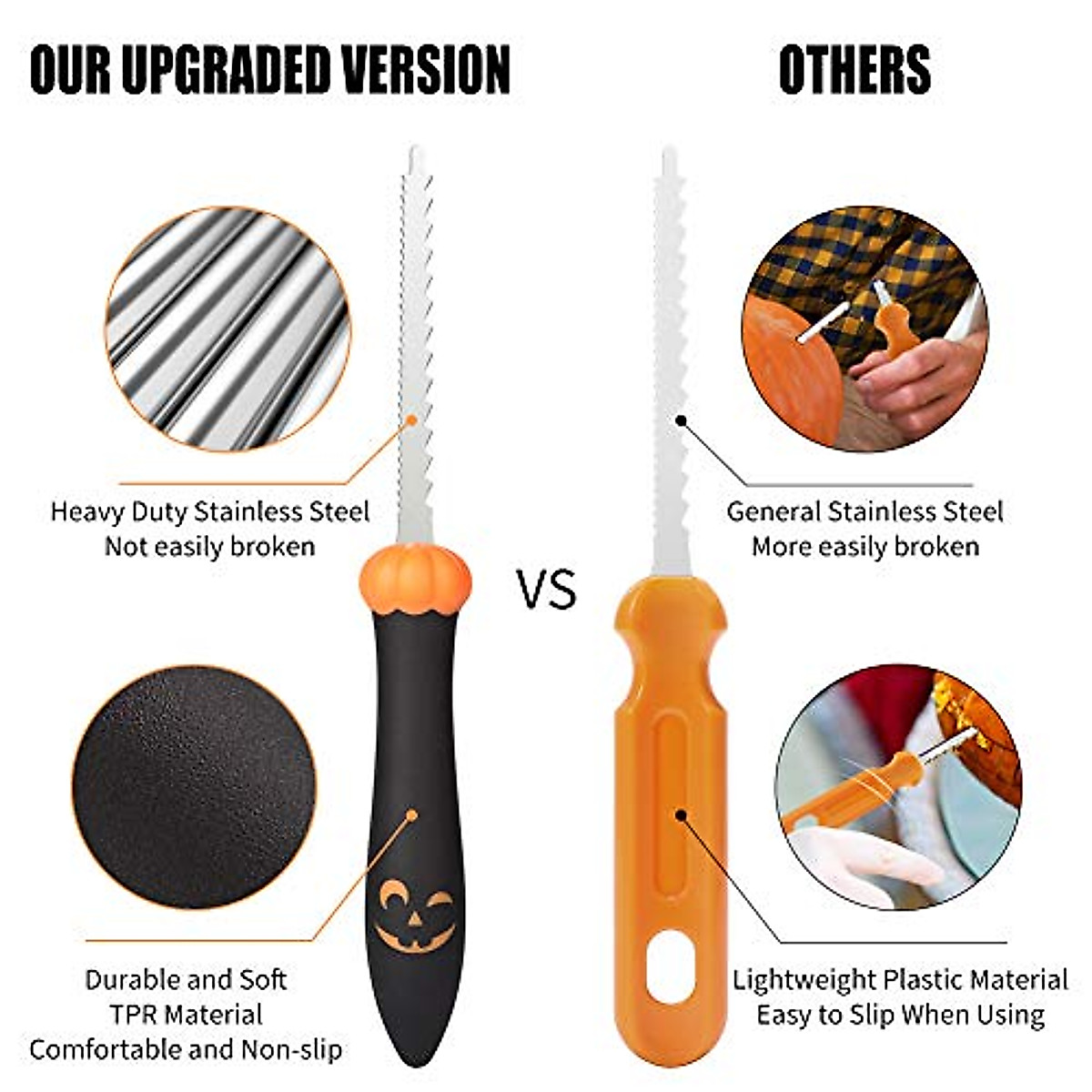 Upgraded 17 PCS Pumpkin Carving Kit for Adults & Kids with Professional Detail Sculpting Tools, Heavy Duty Stainless Steel Knife Set with Carrying Case for Halloween Decoration