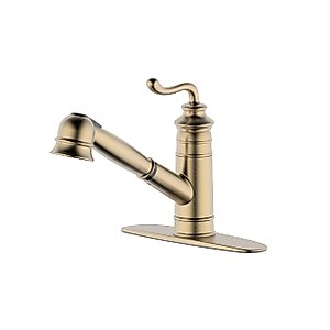 Derengge Brushed Gold Kitchen Faucet,Single Handle Kitchen Sink Faucet Pull Out Sprayer Kitchen Sink Faucet with Deck Plate, 1 Hole or 3 Hole Installation,F-825-BG