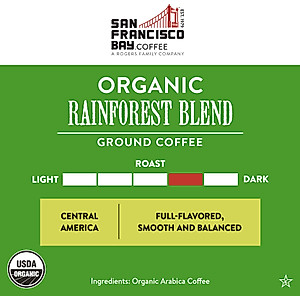 San Francisco Bay Ground Coffee - Organic Rainforest Blend (28oz Bag), Medium Dark Roast