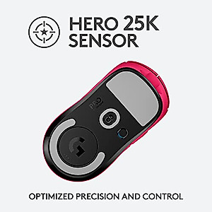 Logitech G PRO X SUPERLIGHT Wireless Gaming Mouse, Ultra-Lightweight, HERO 25K Sensor, 25,600 DPI, 5 Programmable Buttons, Long Battery Life, Compatible with PC / Mac - Magenta