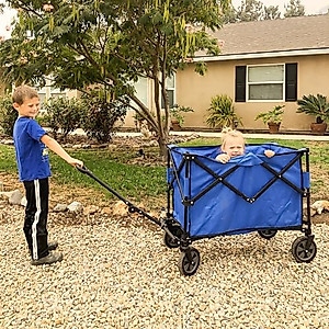 Sunjoy Collapsible Wagon with 255L Large Capacity, Utility Foldable Wagon Cart, Heavy Duty Beach Wagon with Big Wheels, Portable Garden Cart for Camping Fishing Sports Shopping, Blue