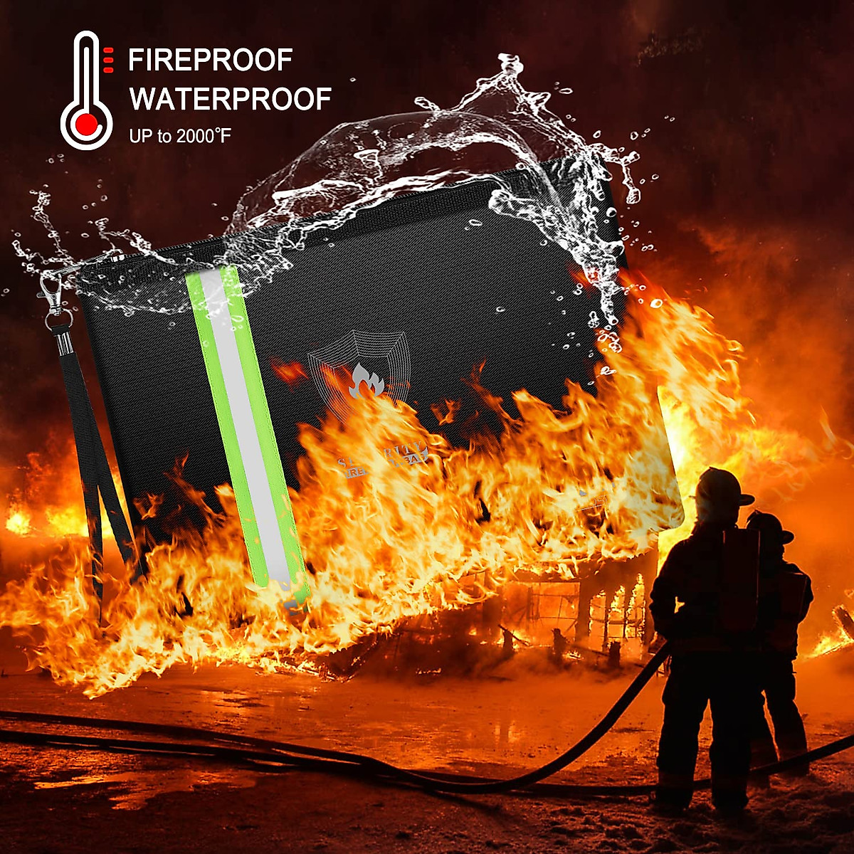 Fireproof Document Bag (13.3”x 9.4”) with Reflective Strip, NAIBAOSD Fireproof Money Bag(10.8”x 6.8”) with Metal Zipper & Strap Fireproof Bag for Documents, Cash,Passport, Valuables