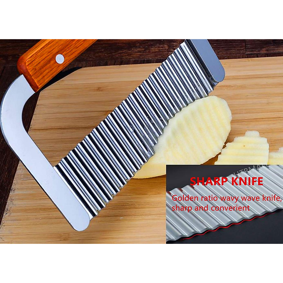 HTBMALL Crinkle Potato Cutter, Wavy Chopper Knife, Upgraded Stainless Steel Blade, Safe Kitchen Tools Wavy Slicer for Fruit, Vegetable, Carrot, Potato