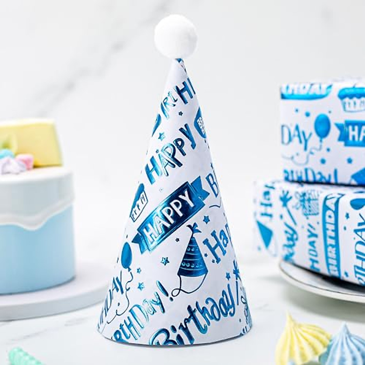 Homeral Jumbo Wrapping Paper Roll-37.66sqft(27.6 x 197inch) Blue Foil Birthday Design