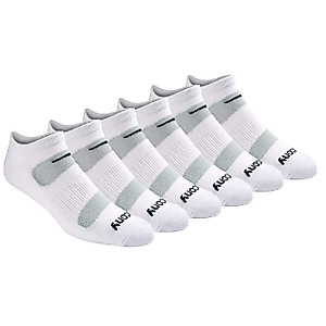 Saucony Men's RunDry Mesh Ventilating Comfort Fit Performance No-Show Socks, Available in M-XXL (6, 12, 18, White (6 Pairs), X-Large