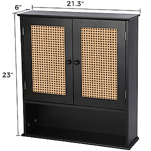 Bathroom Medicine Cabinet Wall Mounted,Black Rattan Storage Cabinet,Towel Cabinet for Bathroom Storage Over the Toilet,Floating Cabinet for Small Spaces,Hanging Cabinet for Kitchen Laundry Living Room