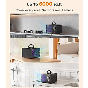 ONAMOR Ozone Generator Odor Eliminator 36000mg/h, High Capacity Ozone Machine Odor Removal Up to 6000 Sq.Ft, Ionizer Ozonator for Smoke, Car, Basement And Pet Room, Black