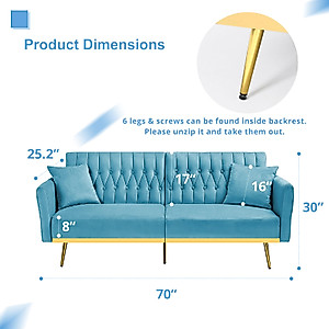 ACMEASE 2 Pieces Velvet Sofa Set with Adjustable Armrest and Backrest, 70” Convertible Futon Sofa Bed & Mordern Accent Chair with Ottoman for Living Room, Bedroom, Yellow