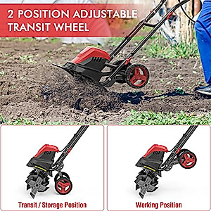 ECOMAX 18 Inch 13.5 AMP Corded Electric Tiller Cultivator, with 6 Steel Tines for Lawn & Garden Tiller, Digging & Soil Cultivation, Model: ELG02
