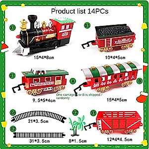 UJIKHSD 14 PCS Christmas Electric Train Set with Sound & Light, Remote Control Train Toys, Cargo Cars & Tracks, Toy Train for Kids Boys 3 4 5 6 7 8 Year Old Surprise Gift