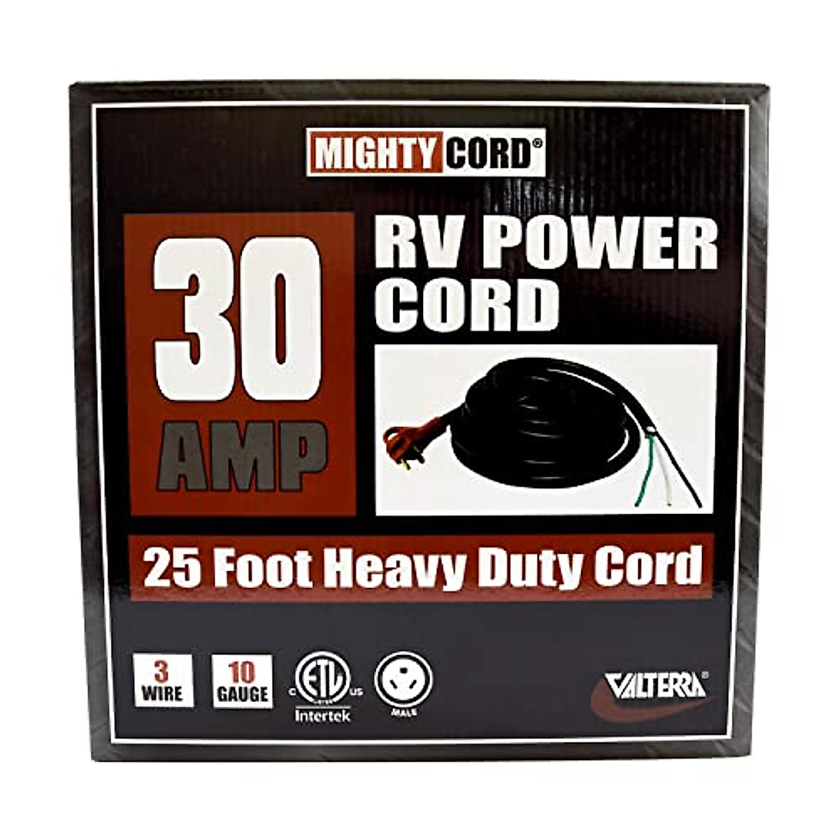 Valterra Mighty Cord A10-3025END RV Power Cord 25', One End for Hard Wiring